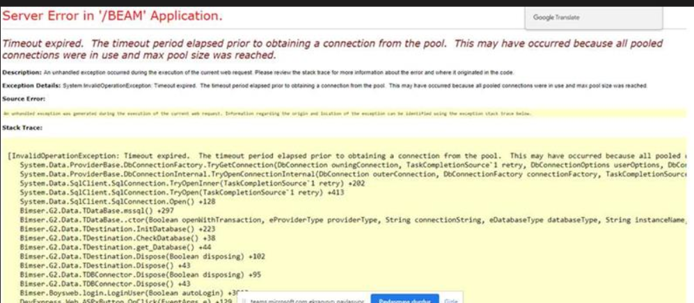 Timeout expired | Bimser